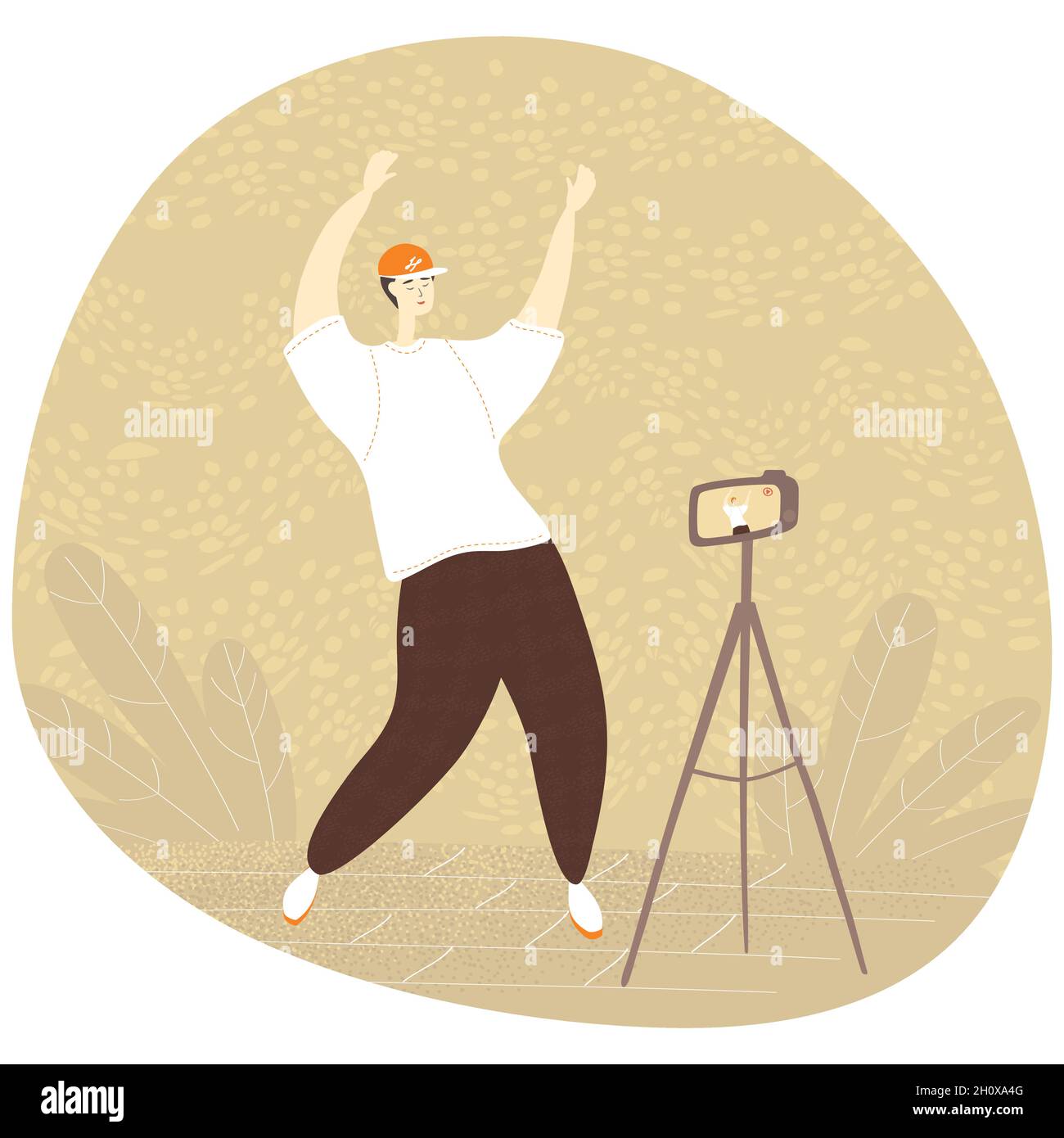 Creating viral dance video for Social Media. Male blogger influencer is ...