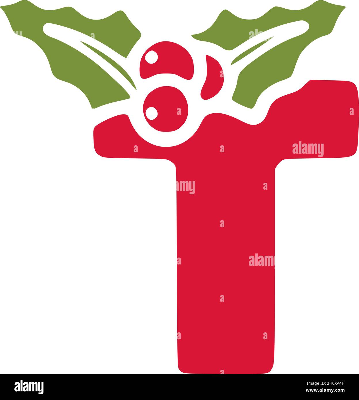 Red letter t with mistletoe, Christmas lettering vector clip art ...