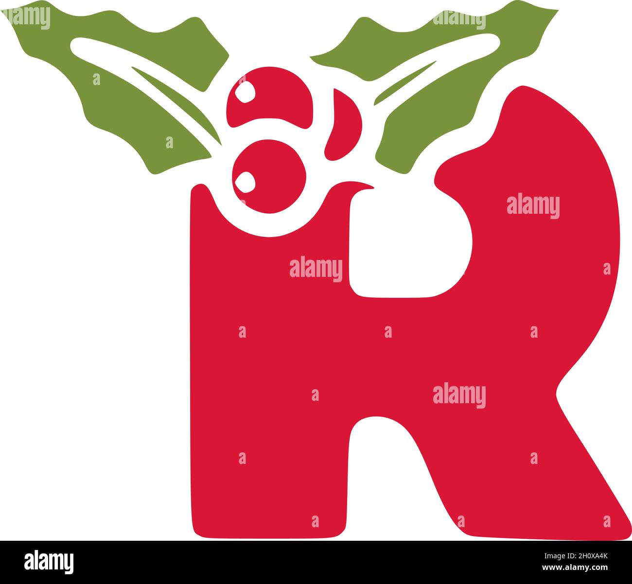 Red letter r with mistletoe, Christmas lettering vector clip art ...