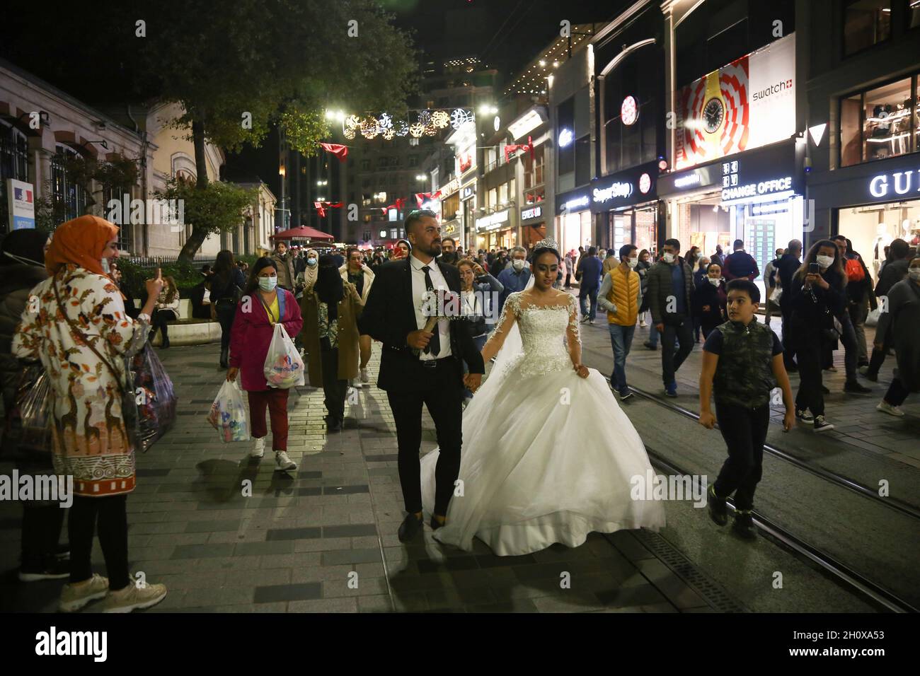 Istanbul, Turkey. 14th Oct, 2021. Iranian bride and groom walking on ...