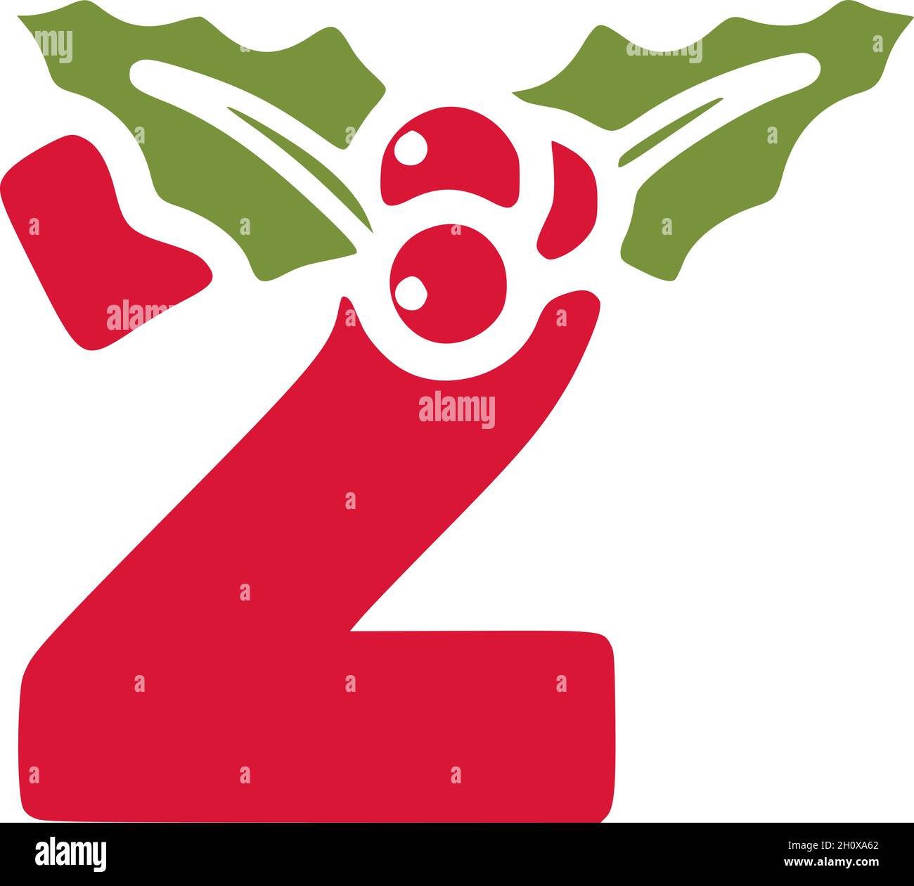 Number 2 with mistletoe, Christmas lettering vector clip art isolated ...
