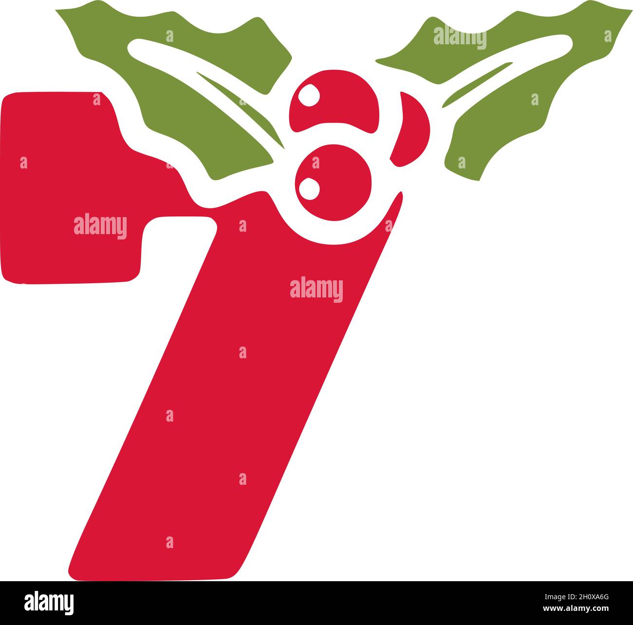 Number 7 with mistletoe, Christmas lettering vector clip art isolated ...