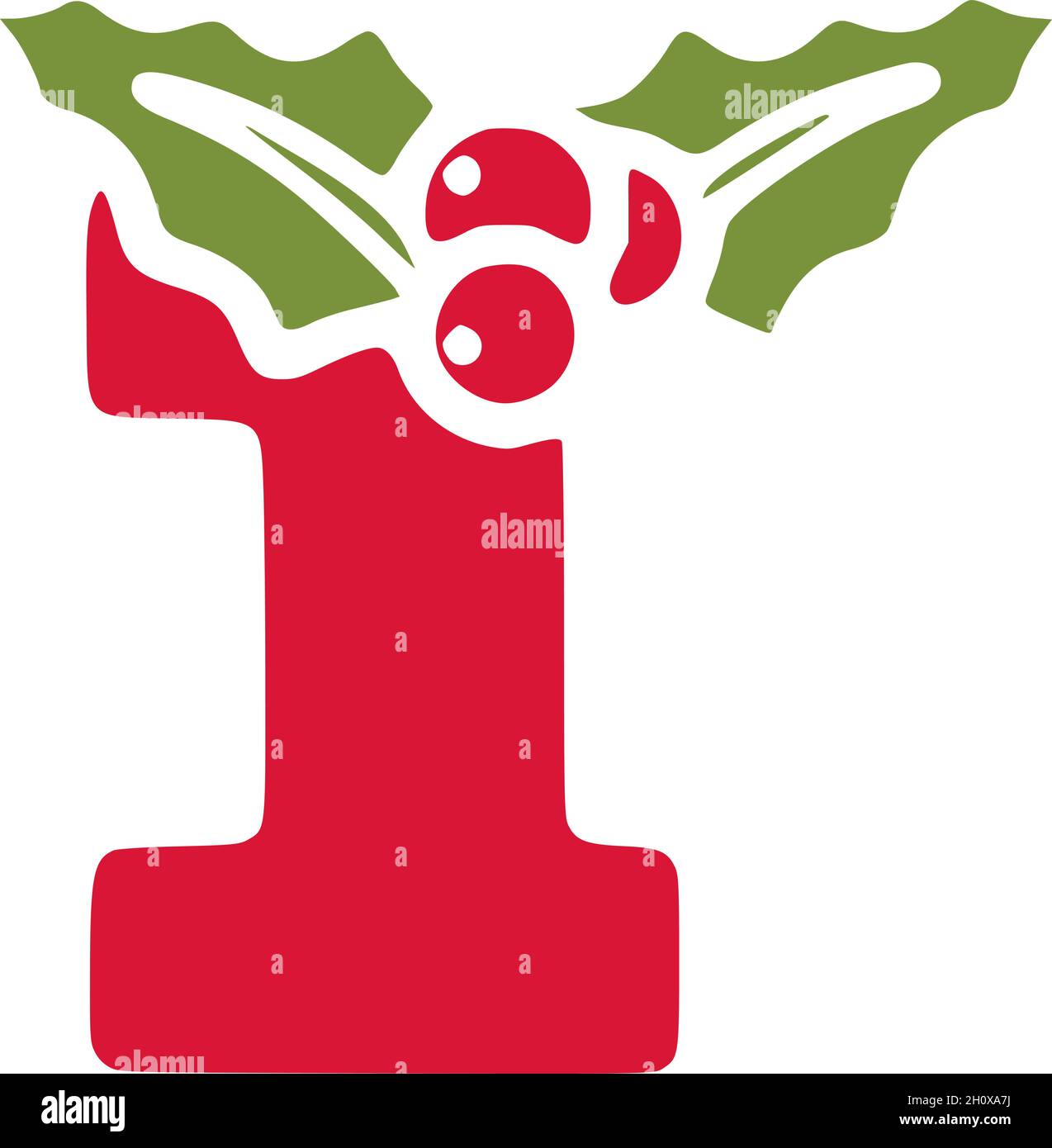 Number 1 with mistletoe, Christmas lettering vector clip art isolated ...