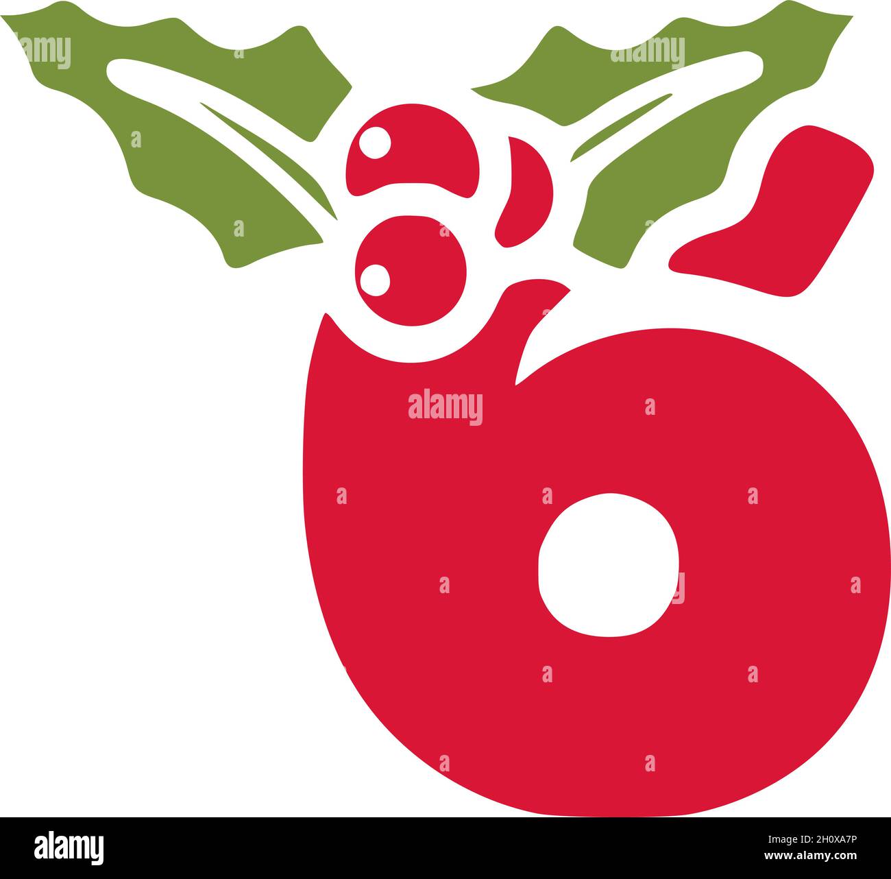 Number 6 with mistletoe, Christmas lettering vector clip art isolated ...