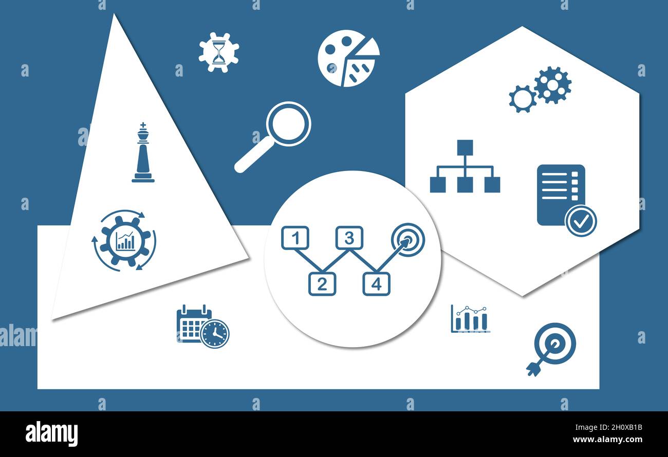 Concept of action plan with icons on geometric shapes background Stock ...