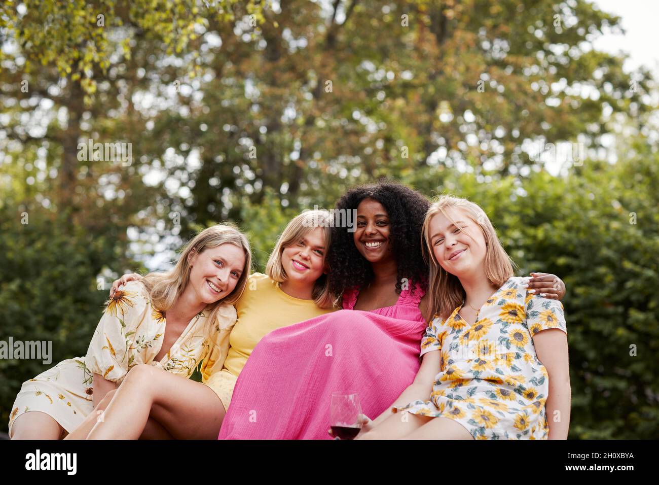Portrait happy friends digital hi-res stock photography and images - Alamy