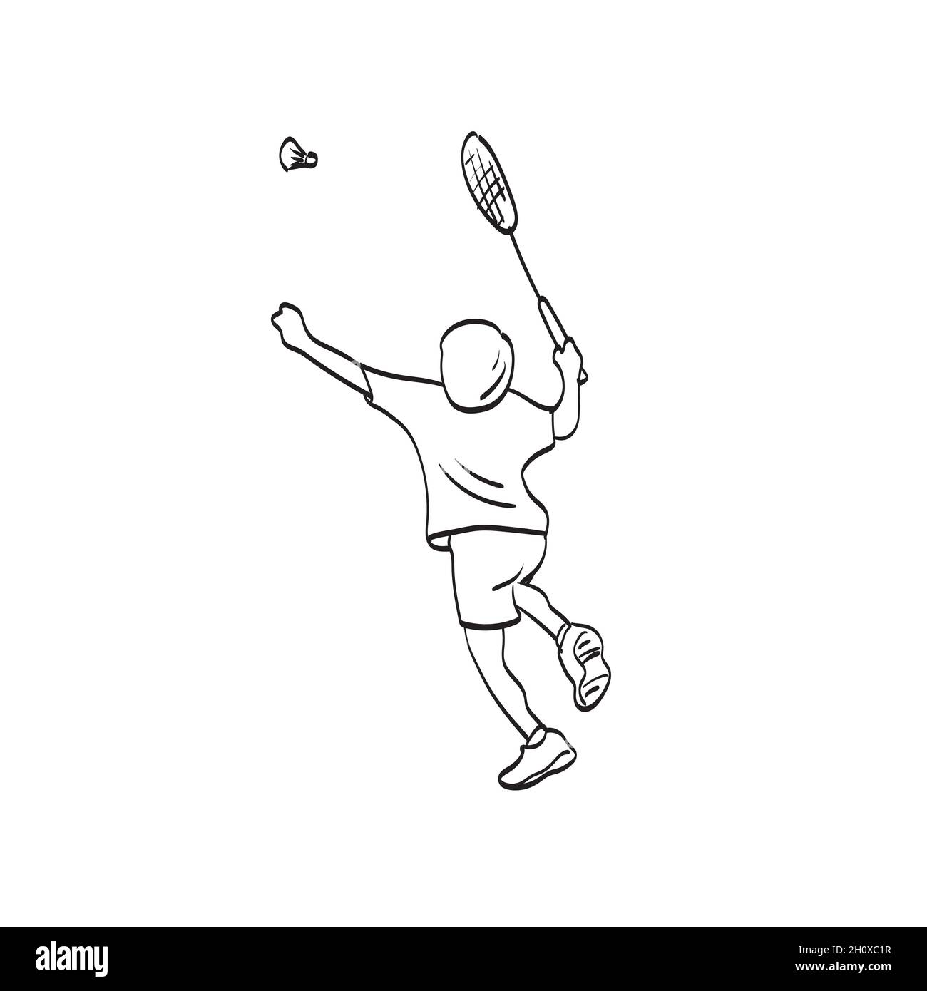 line art boy playing badminton with shuttlecock illustration vector ...