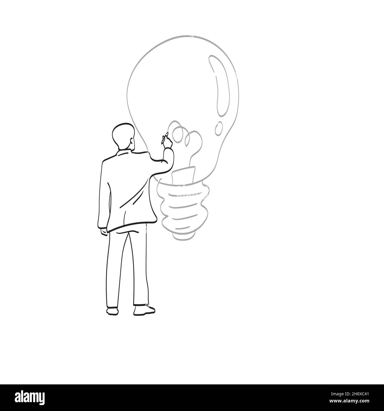 line art businessman drawing big light bulb on the wall illustration ...