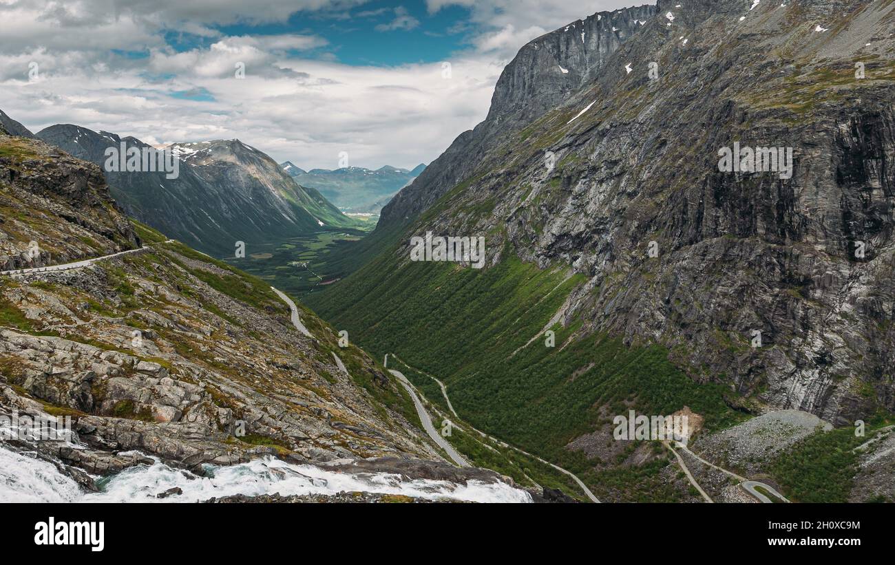 Trollstigen, Andalsnes, Norway. Stigfossen Waterfall Near Serpentine ...
