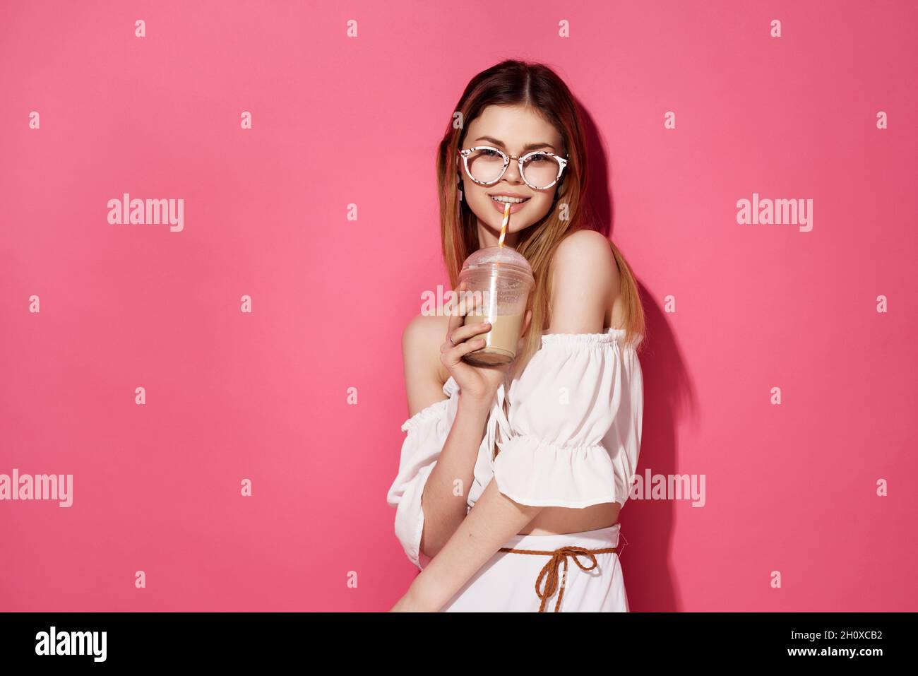 attractive woman a glass with a drink emotion Lifestyle Stock Photo - Alamy