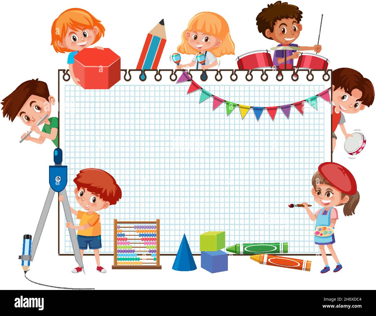 Empty banner with school kids cartoon character illustration Stock ...