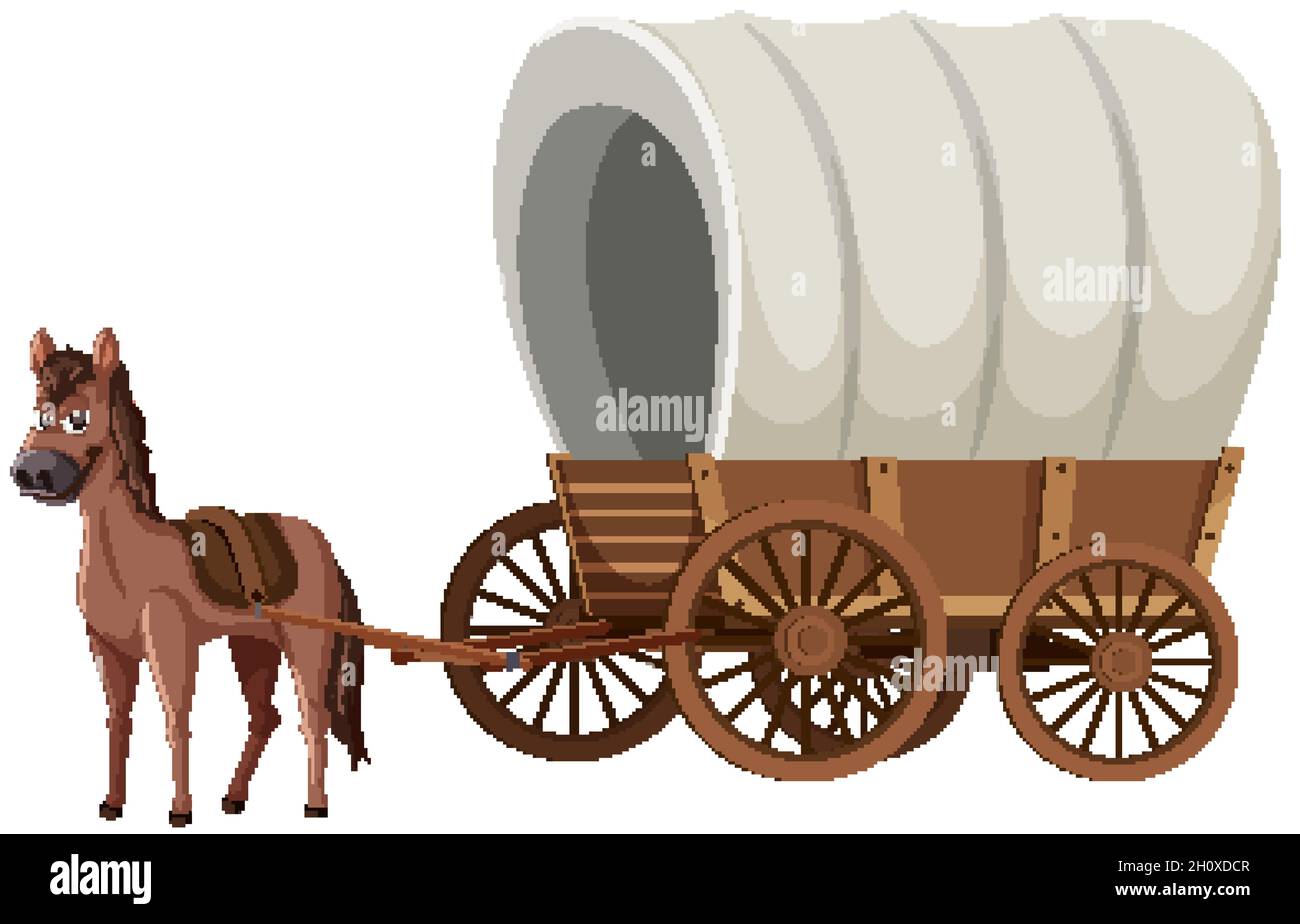 Medieval wooden carriage with a horse illustration Stock Vector Image ...