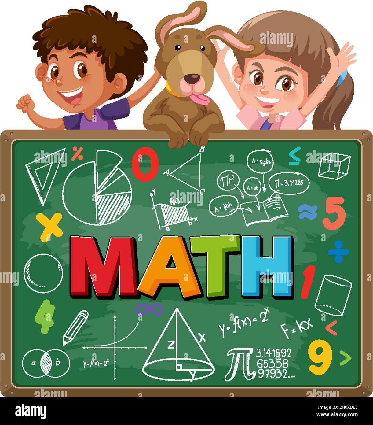 Boy and girl with blackboard of math formula illustration Stock Vector ...