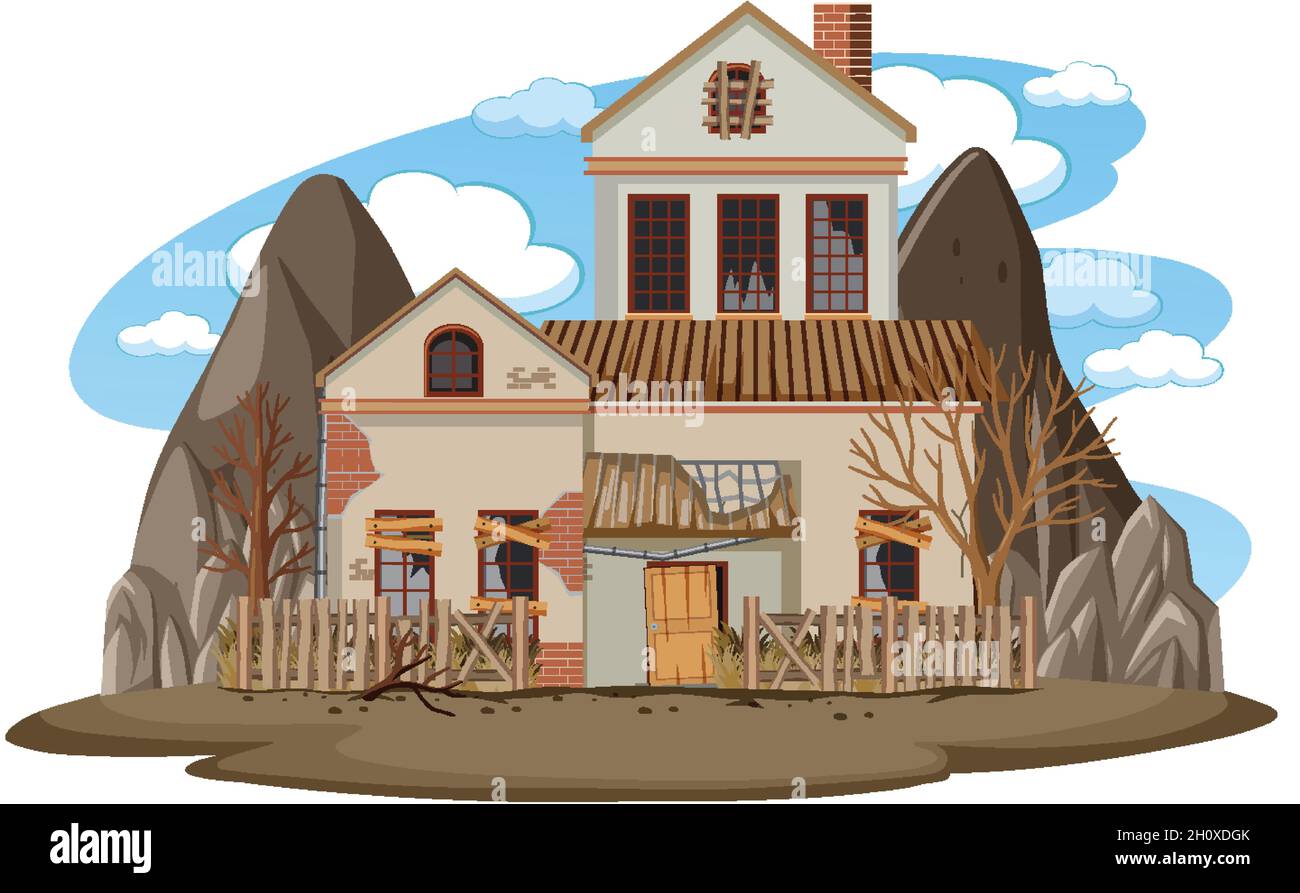 Isolated old broken house in the rural illustration Stock Vector Image ...