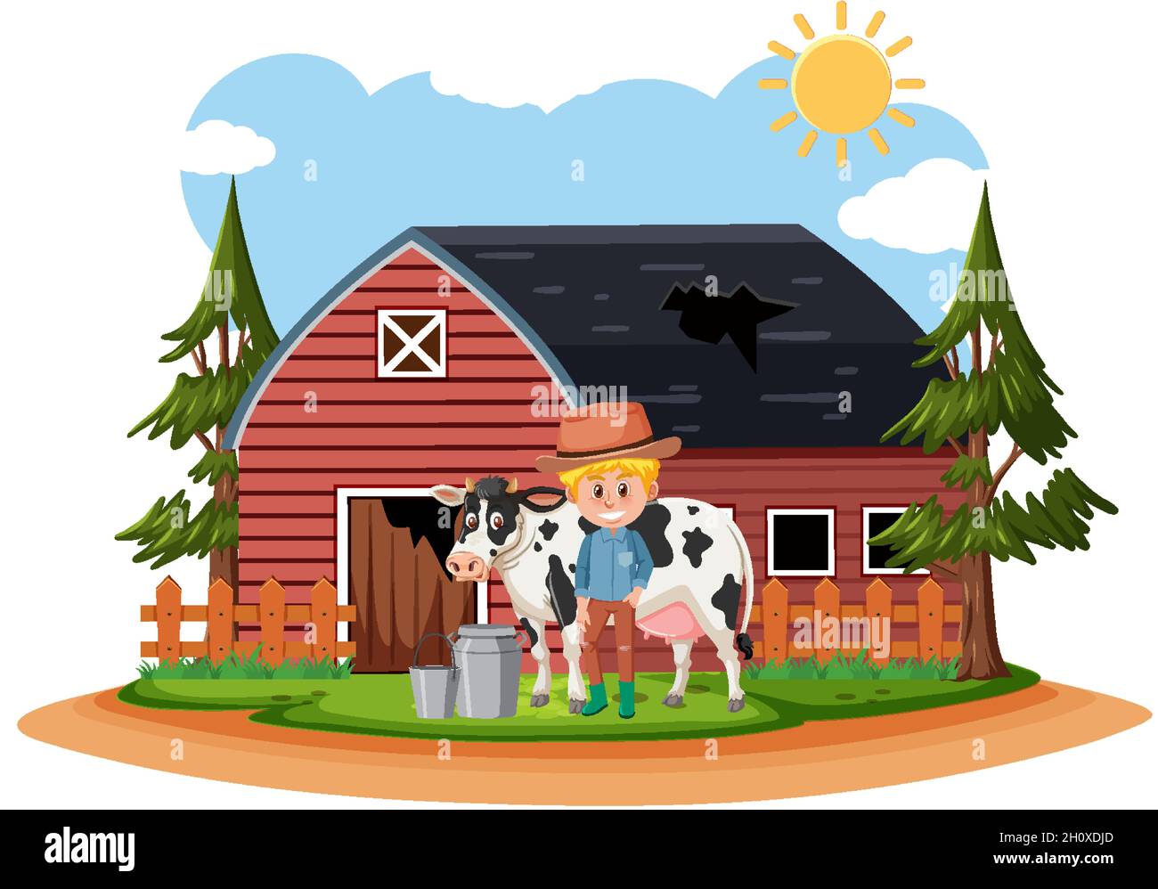 Farmer at the rural old farm house illustration Stock Vector Image ...