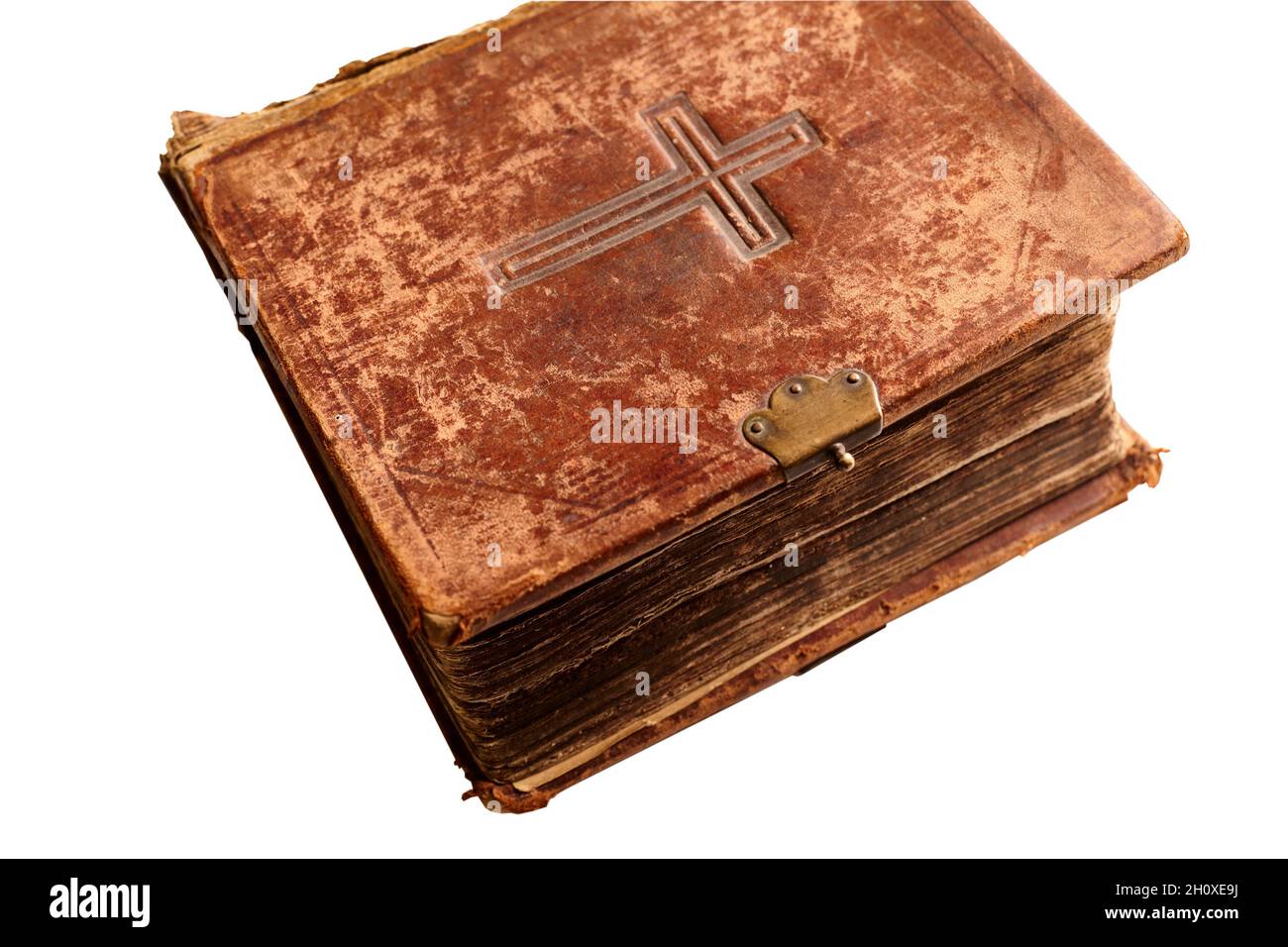 Old Large Worn Bible On White Background. Old vintage book Stock Photo ...