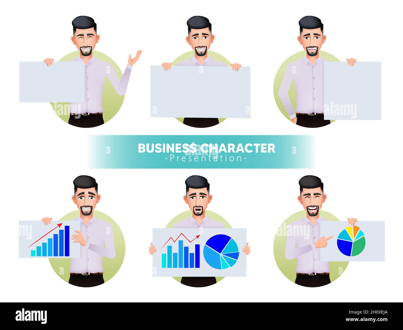 Businessman character presentation vector set. Business man presenting ...