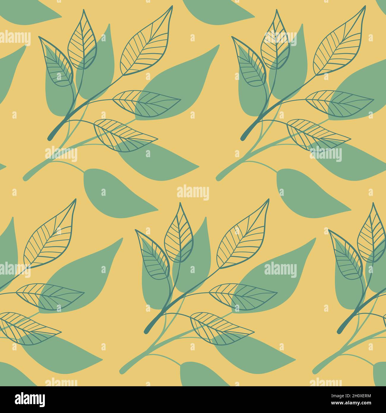 Seamless pattern, sprig with leaves organic natural silhouette, tiles ...