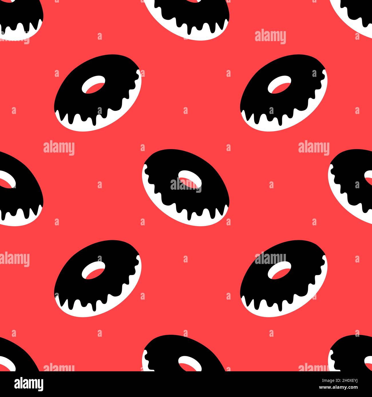 Seamless pattern, donut with topping, black white pink pop art, vector ...