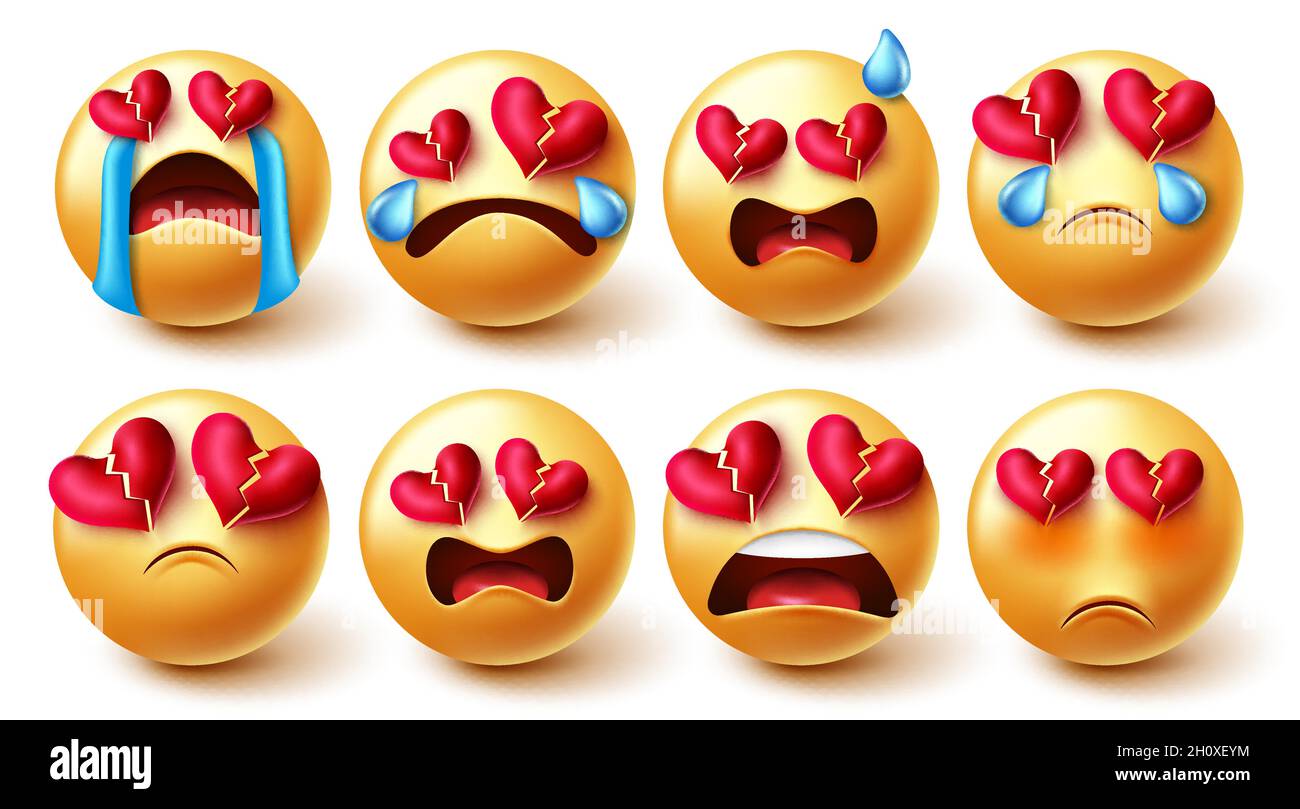 Emojis broken hearted vector set. Emoji characters in sad, crying and ...