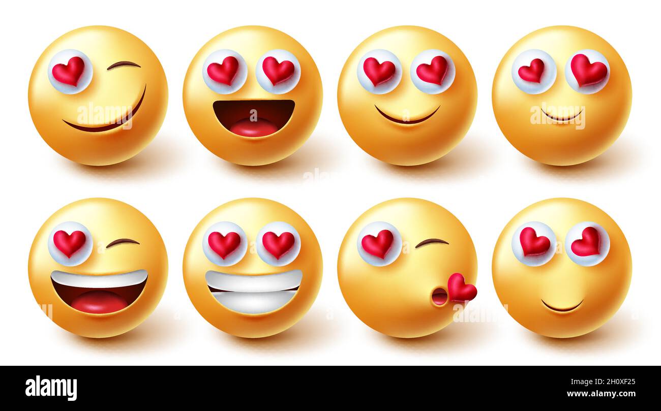 Emojis valentines characters vector set. Emoji character in 3d graphic ...