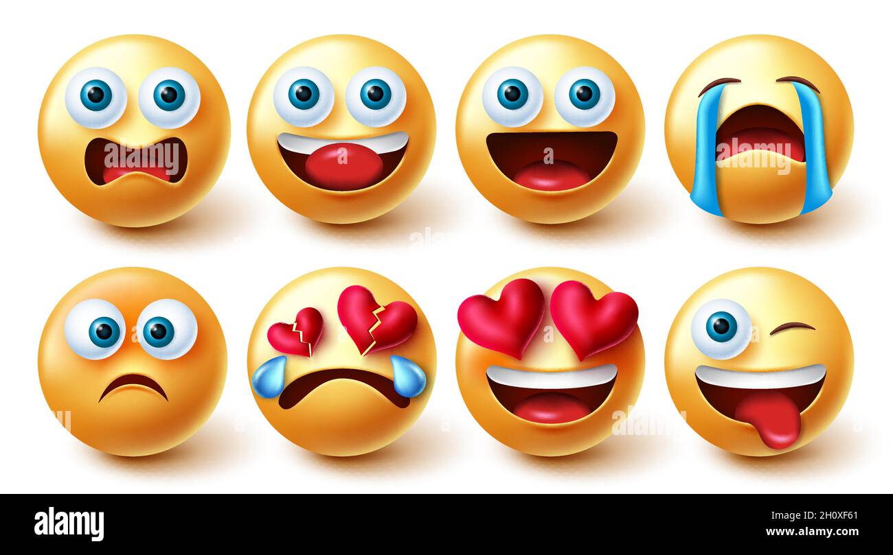 Emojis character vector set. Emoji characters funny, in love, upset and ...