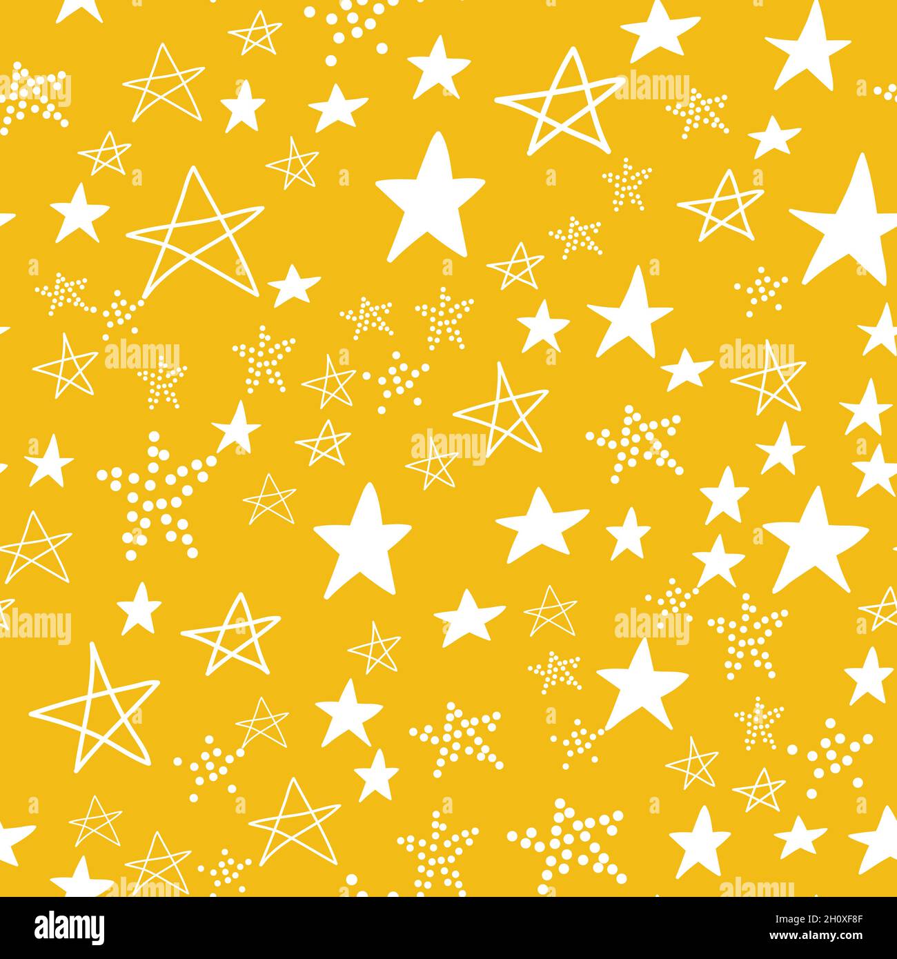 Seamless pattern, star in starfall sky, yellow white design vector ...