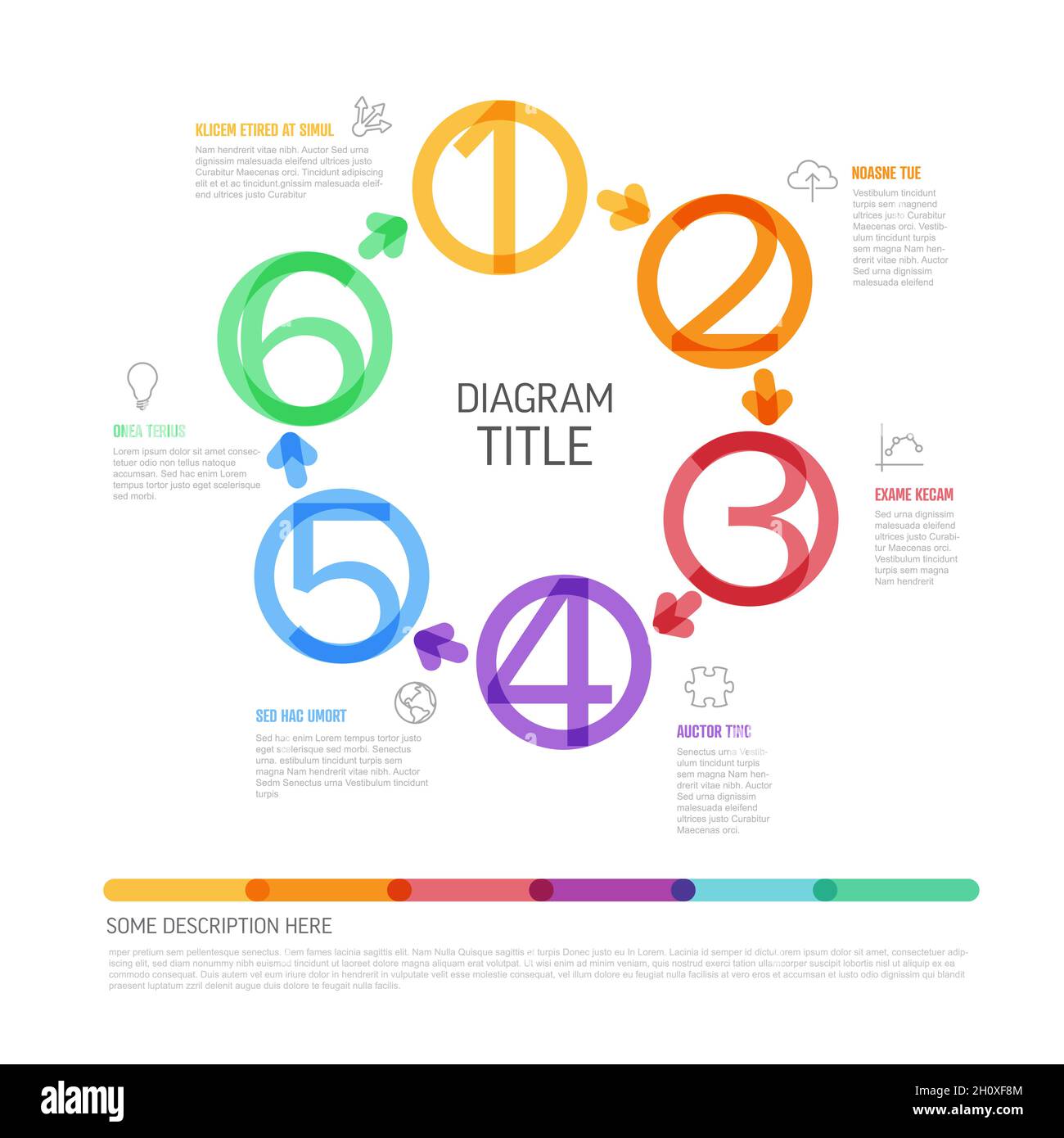Vector light progress six steps template cycle with descriptions, icons ...