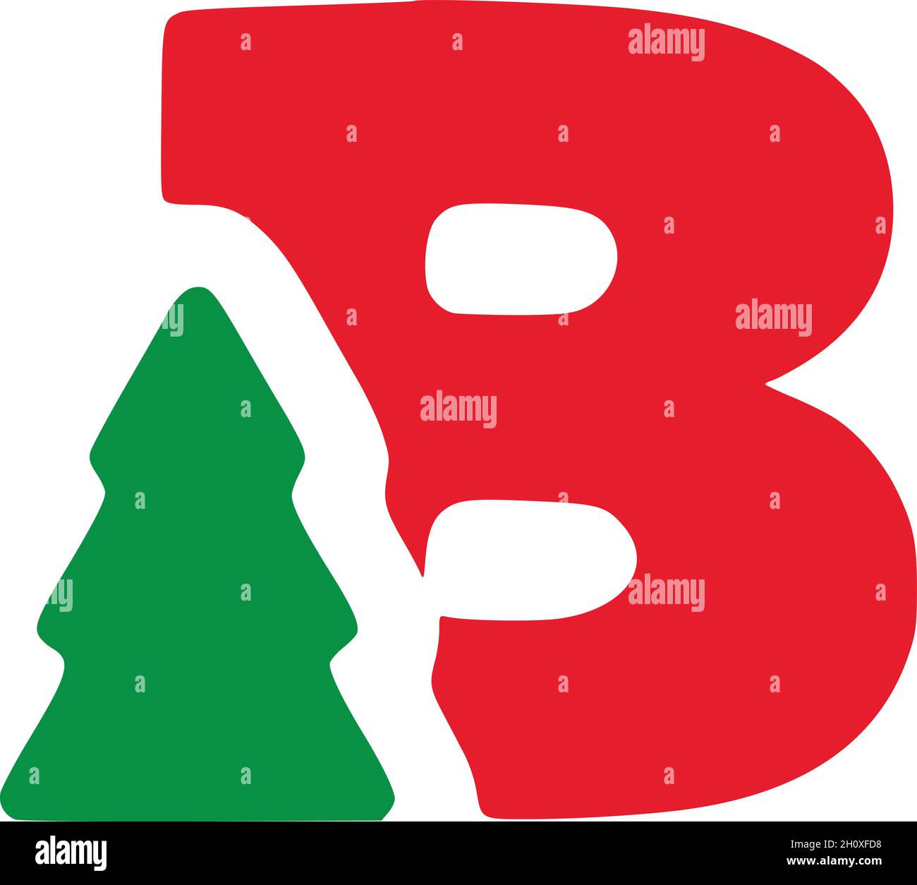 Red letter b with fir vector clip art, Christmas lettering isolated on ...