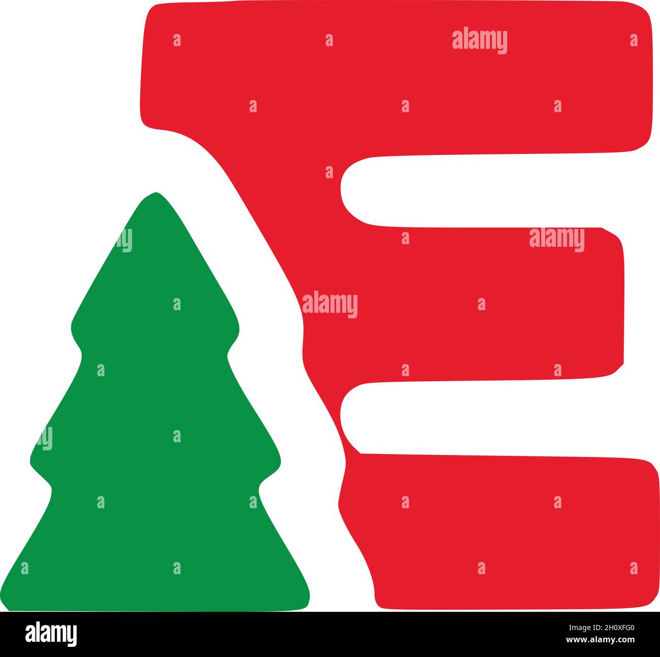 Red letter e with fir vector clip art, Christmas lettering isolated on ...