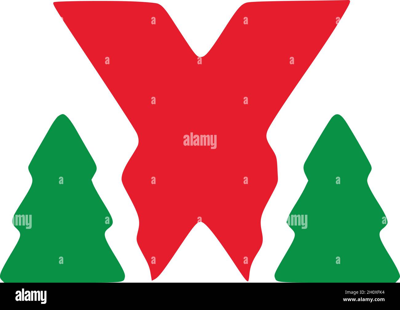 Red letter x with fir vector clip art, Christmas lettering isolated on ...