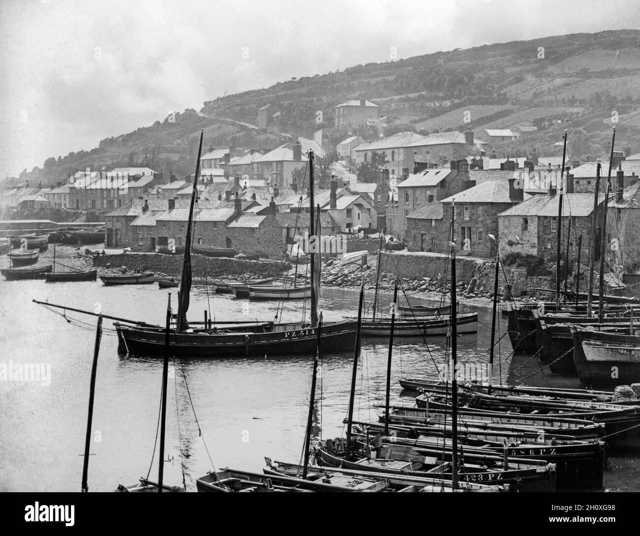Vintage late Victorian black and white photograph showing boats in the ...