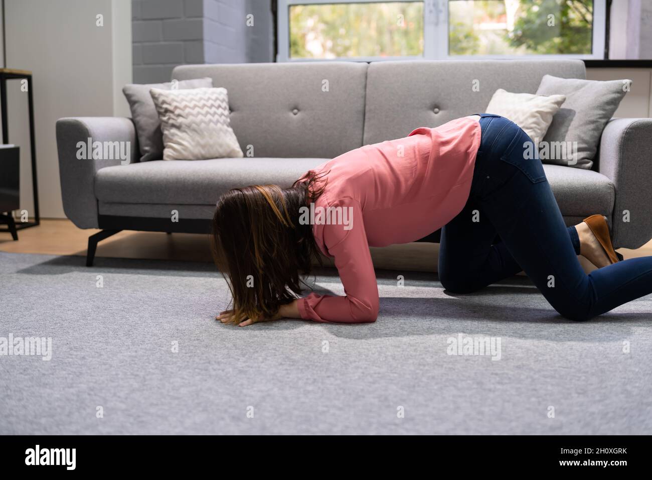 Lost Something Looking For Things. Searching Keys Stock Photo - Alamy