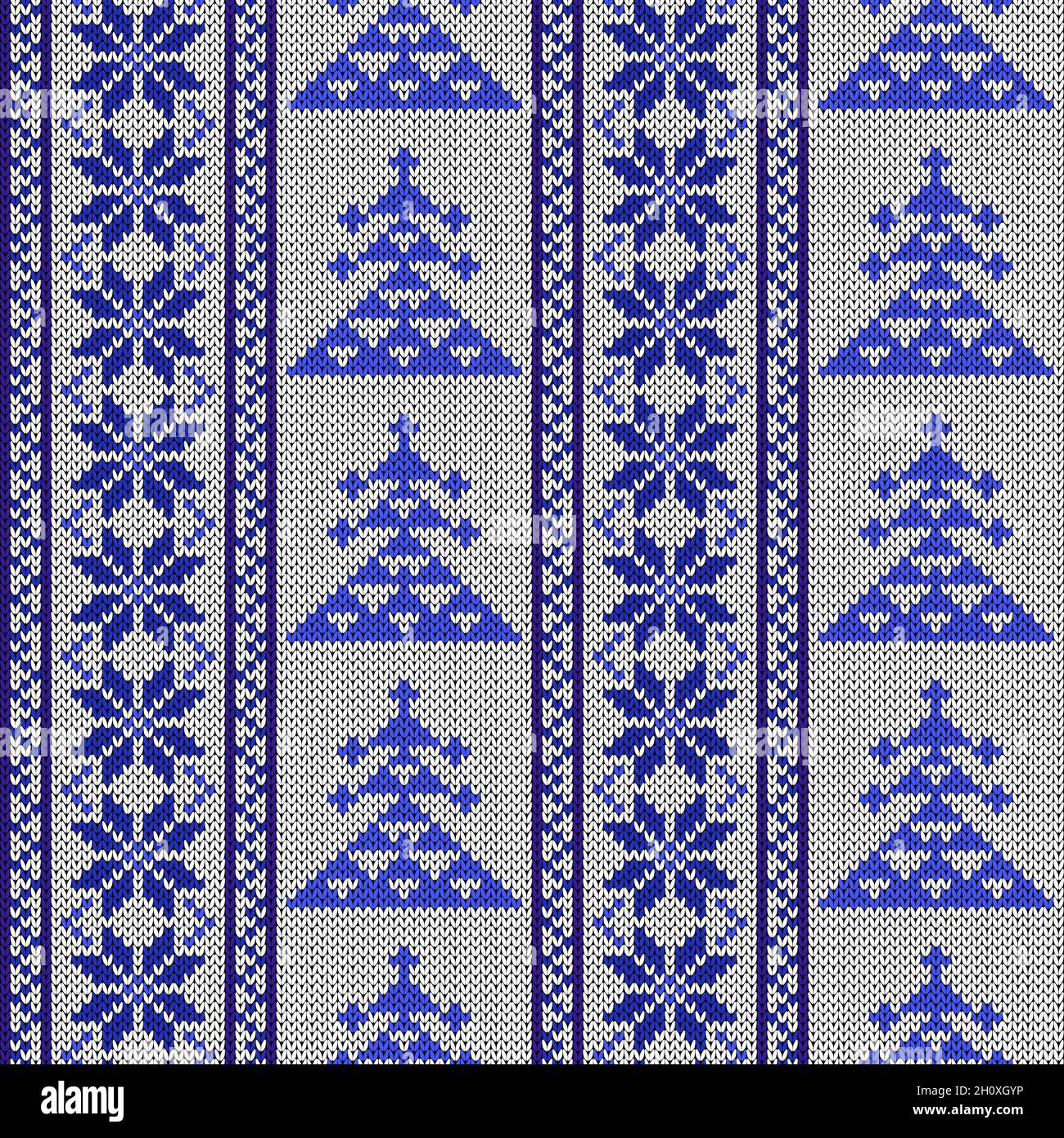 Seamless knitting pattern in blue and white colors, vector pattern as a ...