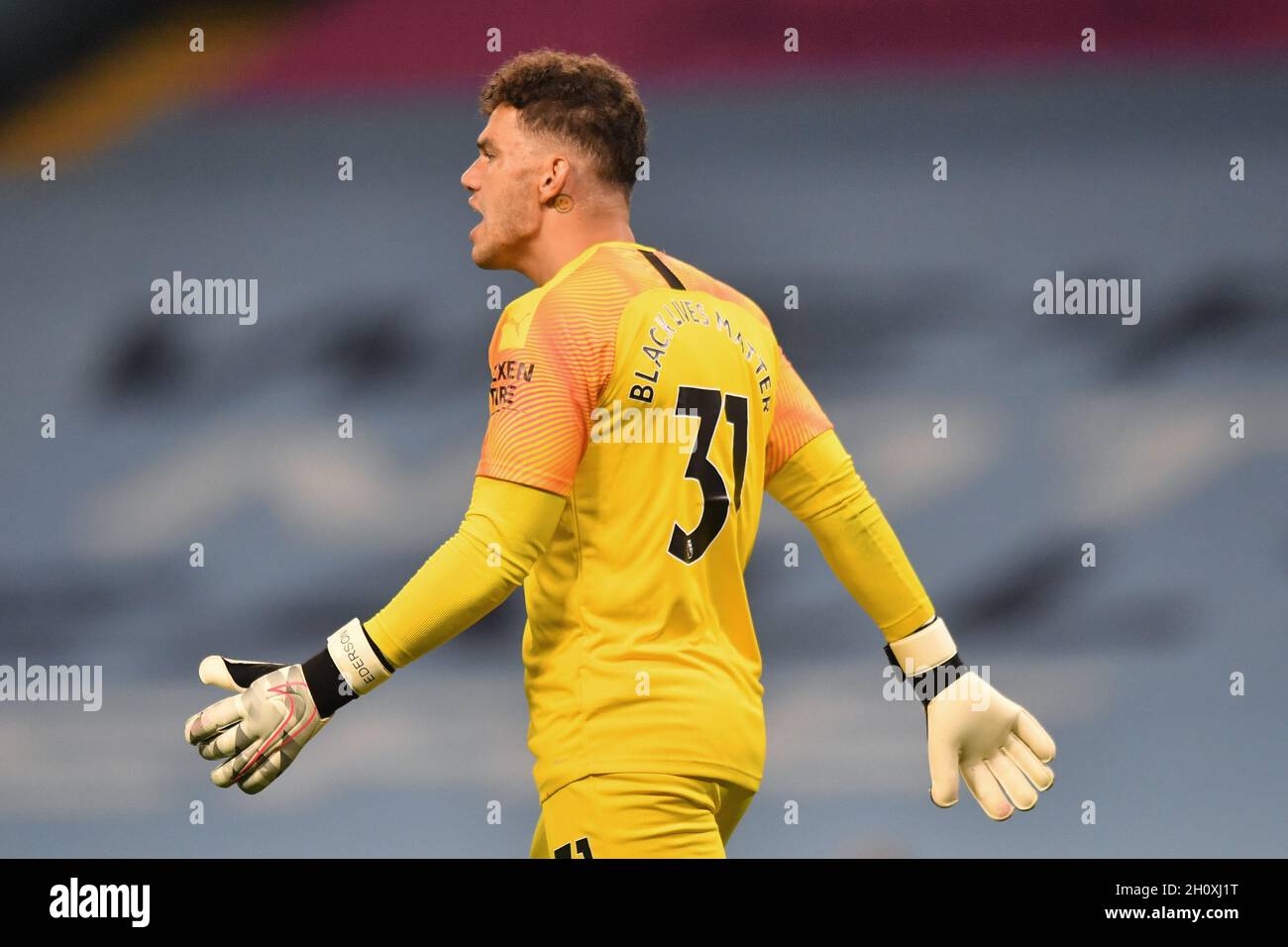 Manchester City goalkeeper Ederson during the Premier League match at ...