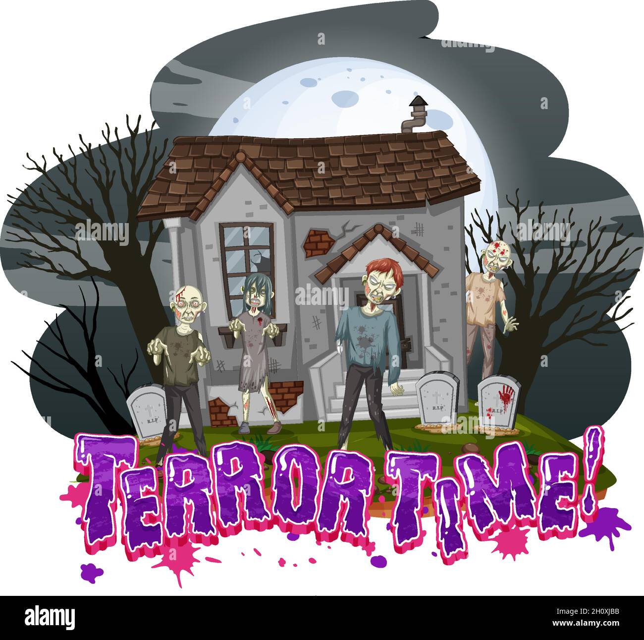 Terror Time text design with Haunted House illustration Stock Vector ...