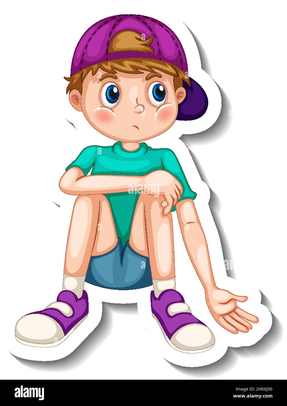 Sticker template with a boy cartoon character isolated illustration ...