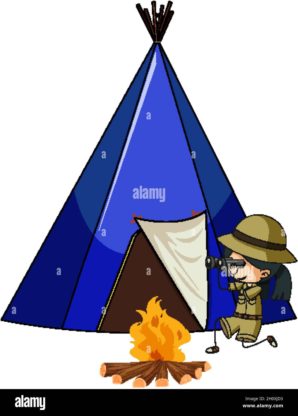 Camping tent with doodle kids cartoon character isolated illustration ...