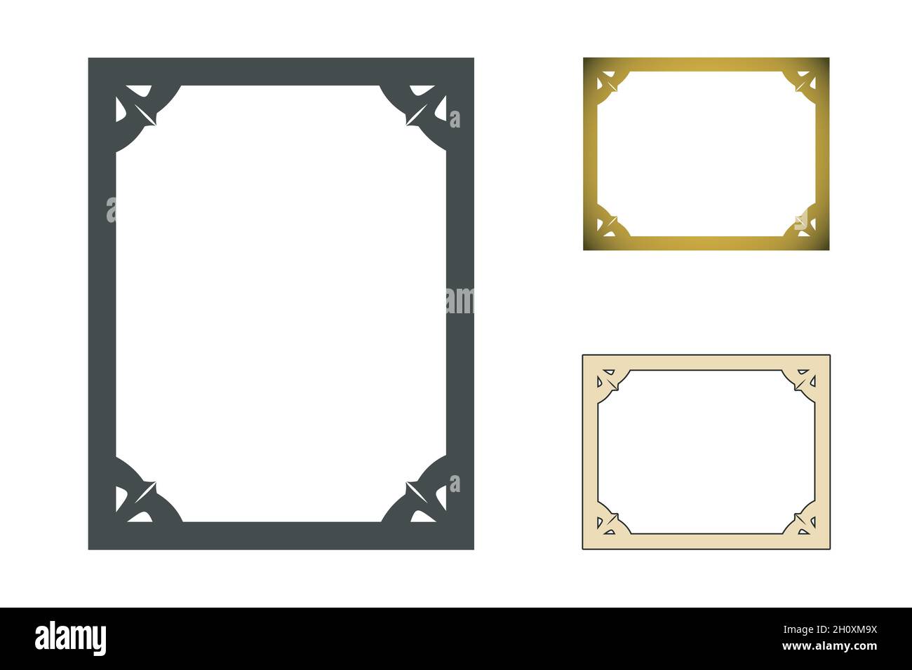 Frame decorative set. Rectangle shapes in black gold fill, grey stroke ...