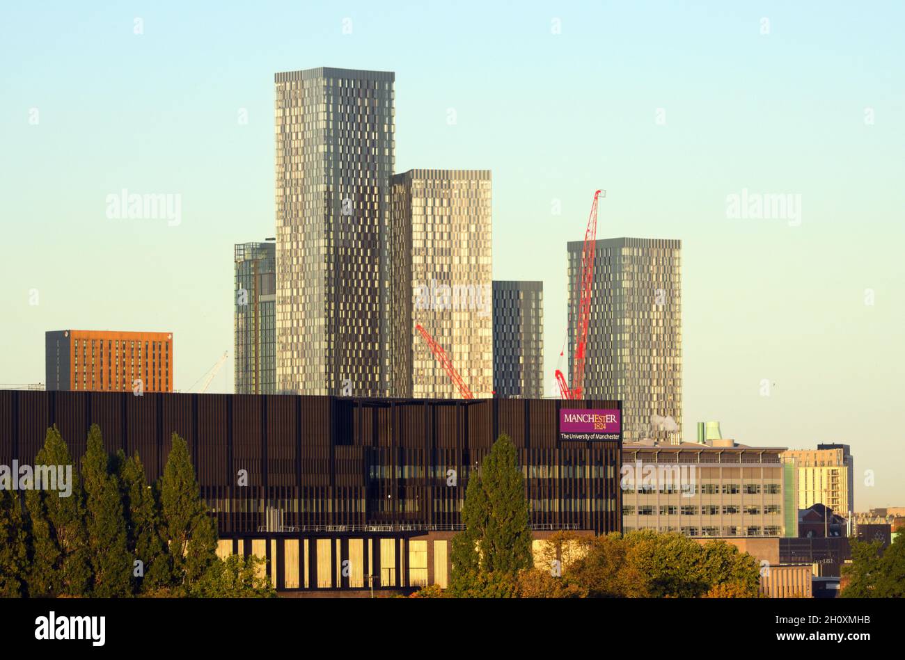 Skyscrapers or high rise buildings at Deansgate Square in central ...