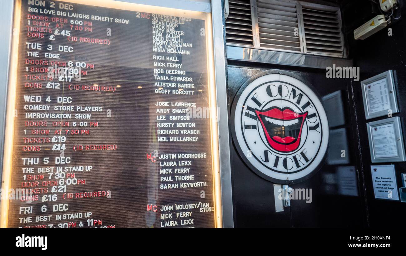 The Comedy Store, London. The entrance to the iconic venue with the ...