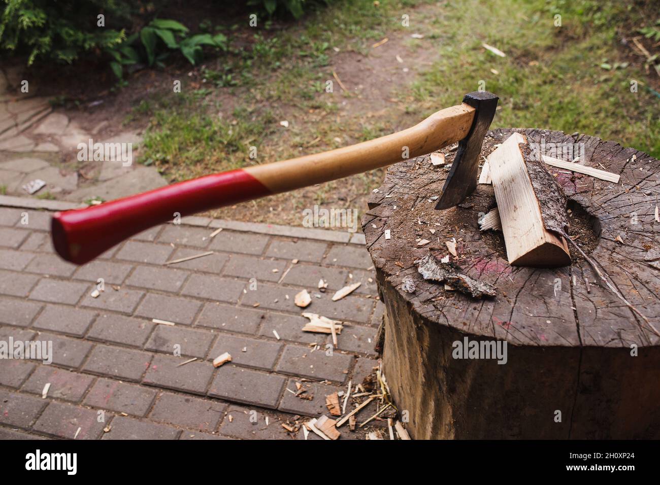 A place for preparing firewood in the courtyard of a village house - a ...