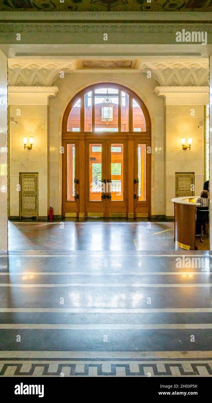 Decorated interior lobby hall, doors and entrance of Kotelnicheskaya ...