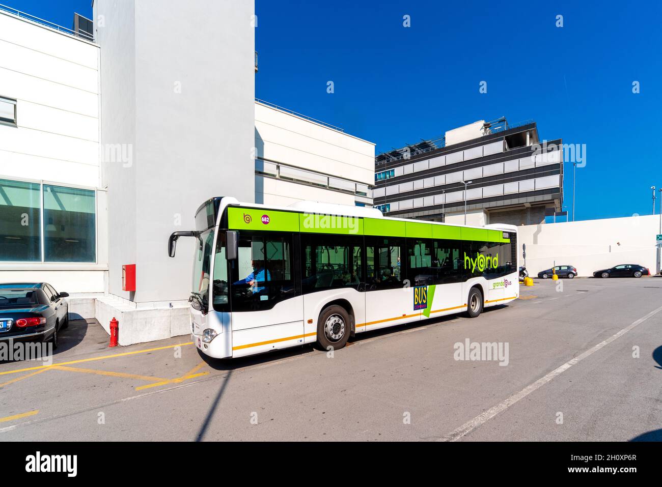 Verduno, Alba, Piedmont, Italy - October 12, 2021: Hybrid bus of the ...