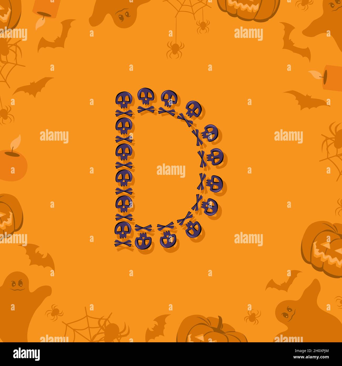 Halloween letter D from skulls and crossbones for design. Festive font ...