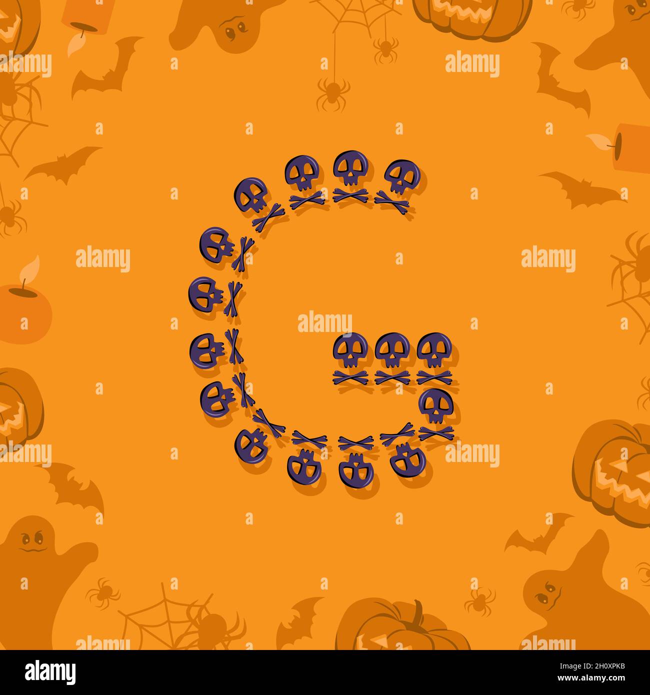 Halloween letter G from skulls and crossbones for design. Festive font ...