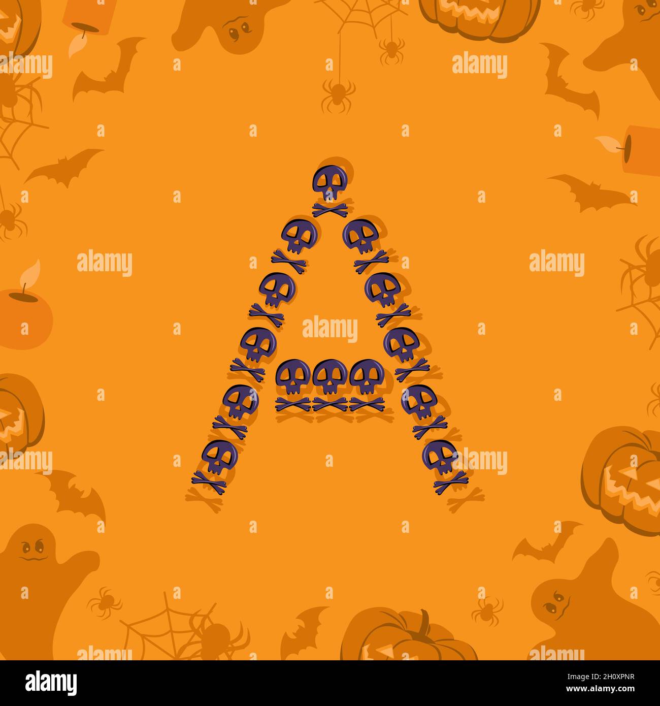 Halloween letter A from skulls and crossbones for design. Festive font ...