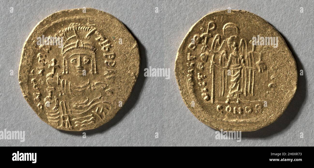 Solidus of Maurice Tiberius, 583-602. Byzantine, 6th-7th century. Gold ...