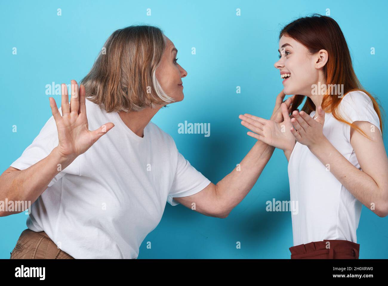 funny mom and daughter family socializing together lifestyle Stock ...