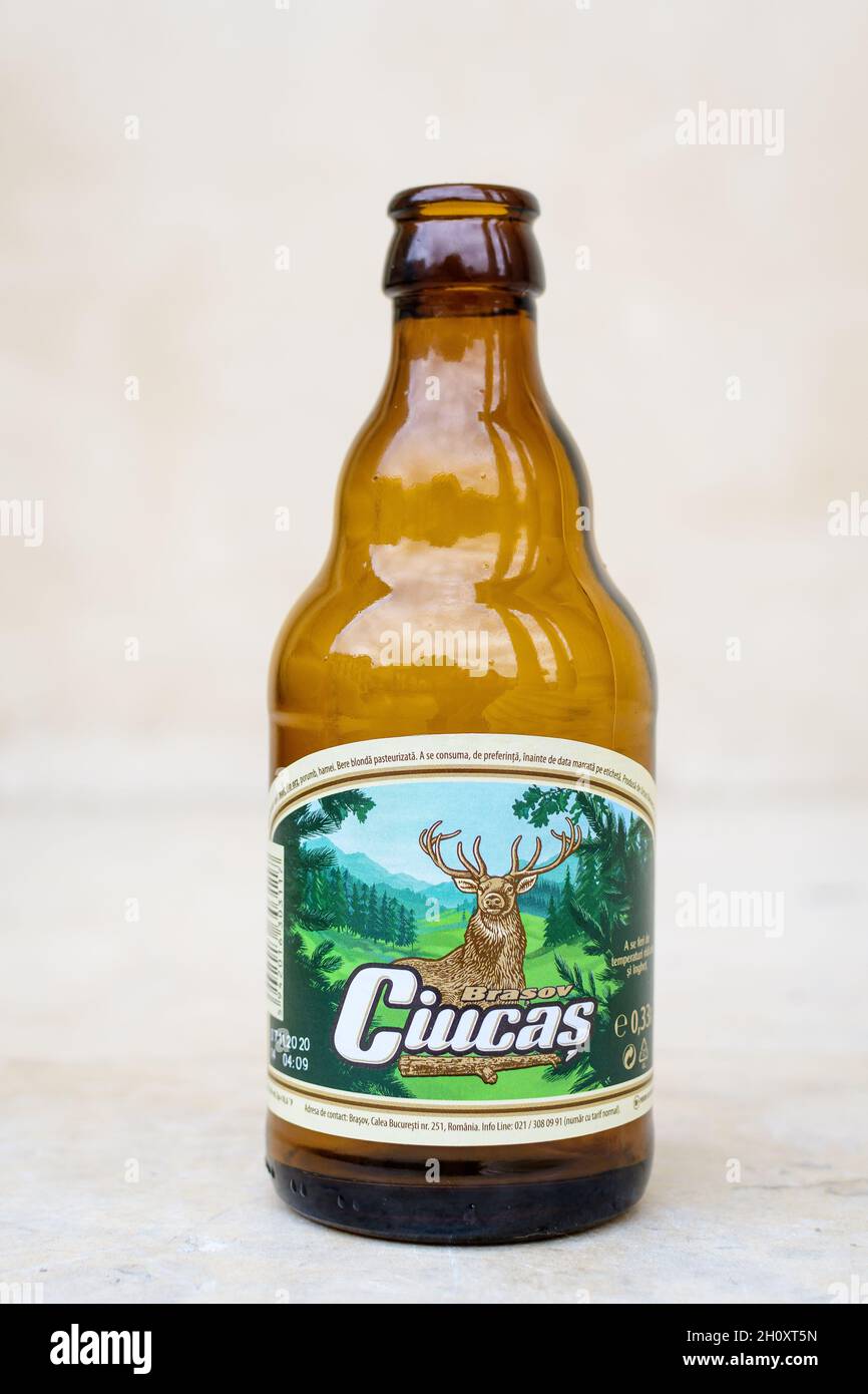 Bucharest, Romania - June 6, 2020: One brown Ciucas beer bottle ...